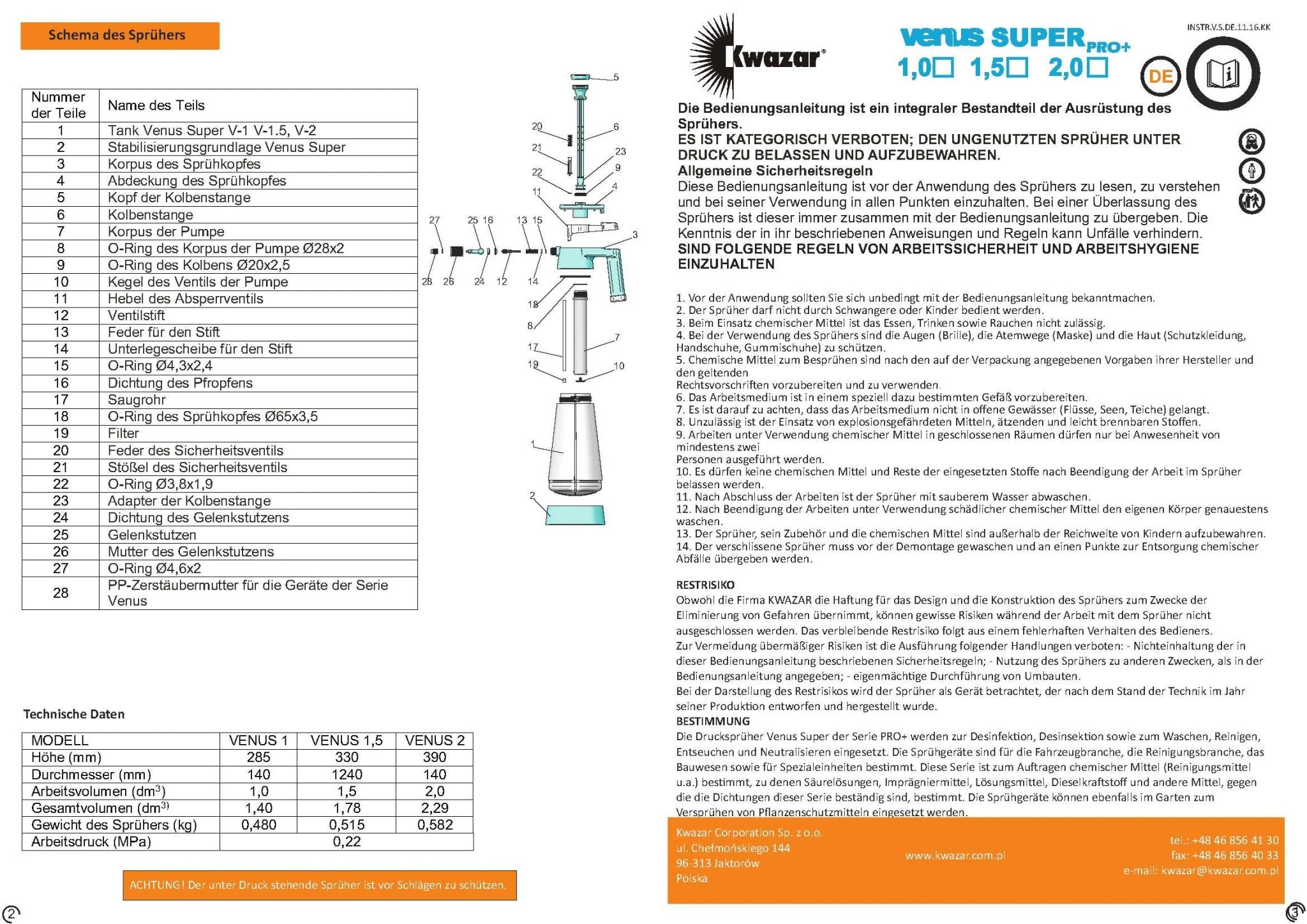 Kwazar Pumpsprüher Venus Super Pro+ Viton 1 Liter 20010022 ...